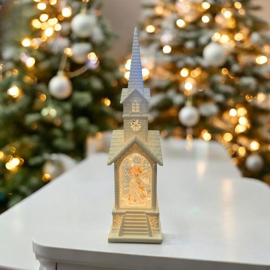 15" Church Snow Globe with Angel | Platt Hill Nursery